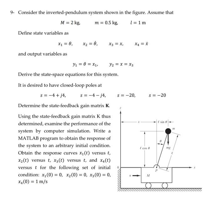 Solved 9- Consider the inverted-pendulum system shown in the | Chegg.com