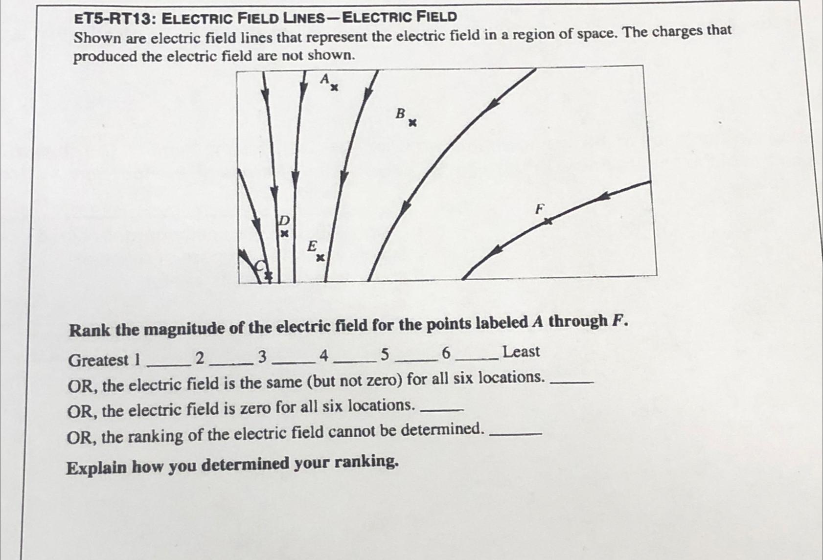 Solved ET5-RT13: ELECTRIC FIELD LINES - ﻿ELECTRIC FIELDShown | Chegg.com