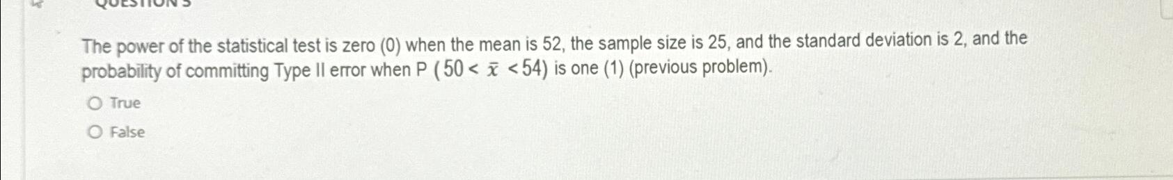 The power of the statistical test is zero (0) when | Chegg.com