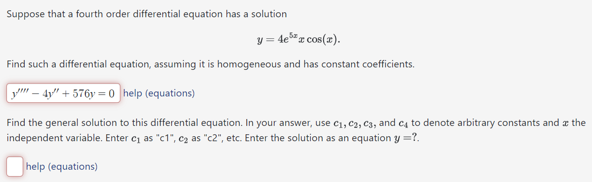 Solved Suppose that a fourth order differential equation has | Chegg.com