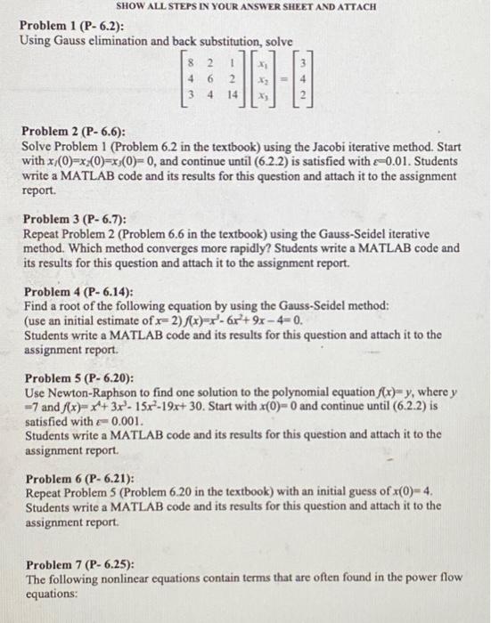 Solved Problem 1 (P-6.2): Using Gauss elimination and back | Chegg.com
