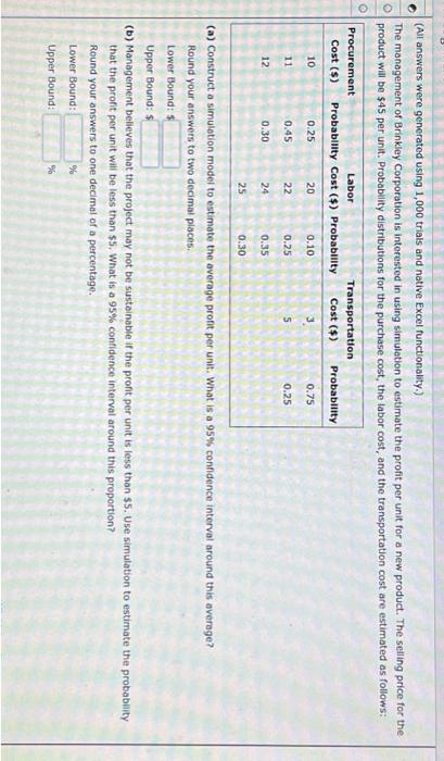Solved All Answers Were Generated Using 1000 Trials An 