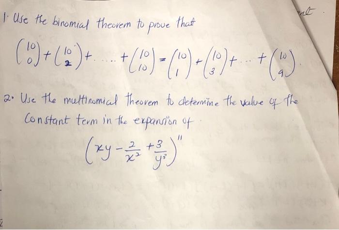 Solved 1. Use the binomial theorem to prove that | Chegg.com