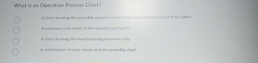 Solved What is an Operation Process Chart?A chart showing | Chegg.com