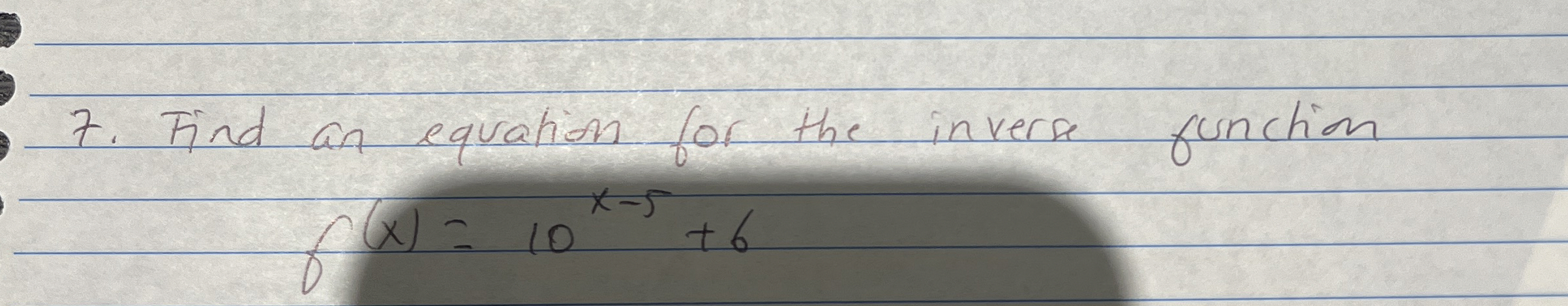 Solved Find an equation for the inverse functionf(x)=10x-5+6 | Chegg.com
