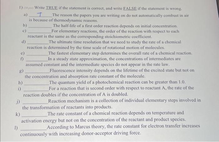 Solved 1) 50 Write TRUE if the statement is correct, and | Chegg.com