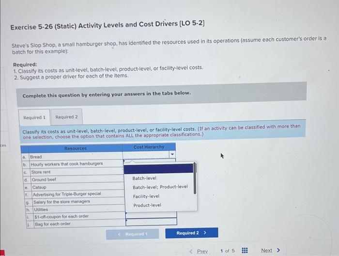Solved Exercise 5-26 (Static) Activity Levels and Cost | Chegg.com