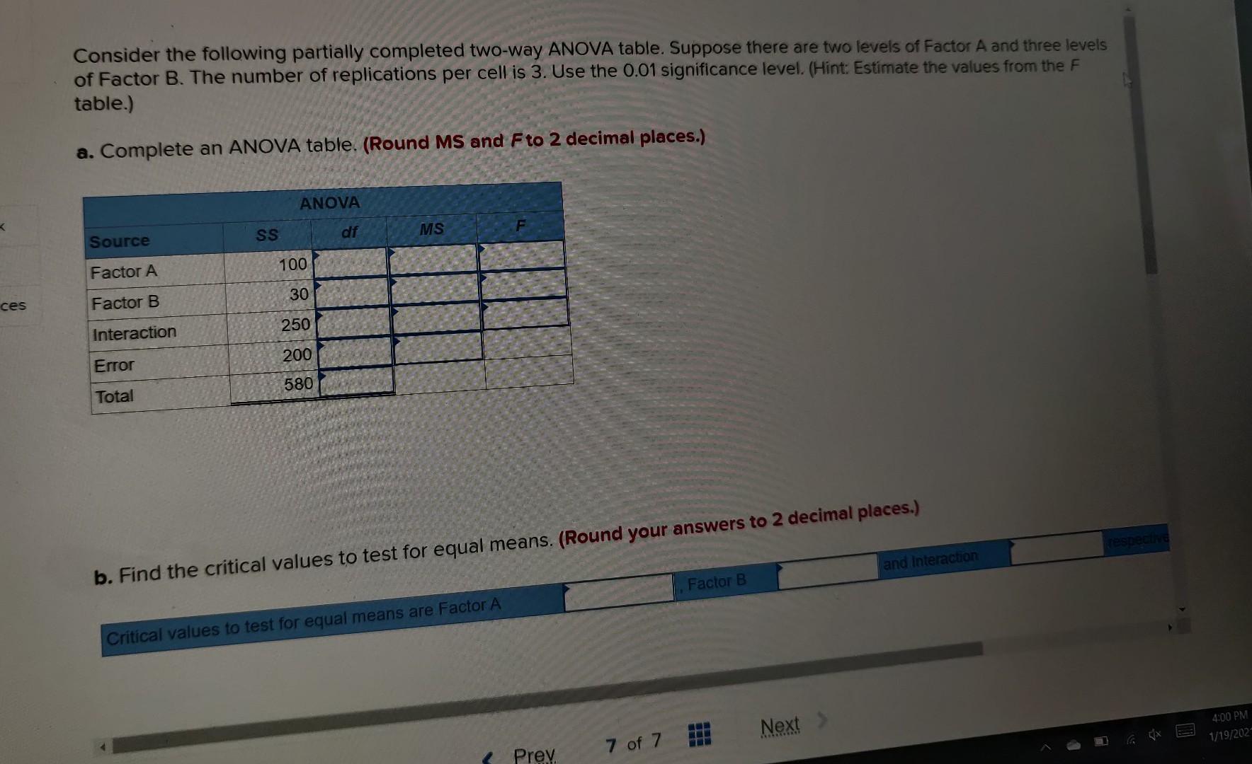 Solved Consider the following partially completed two-way | Chegg.com