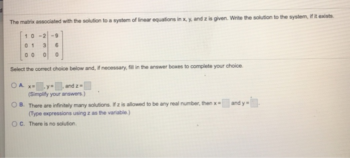 Solved The matrix associated with the solution to a system | Chegg.com