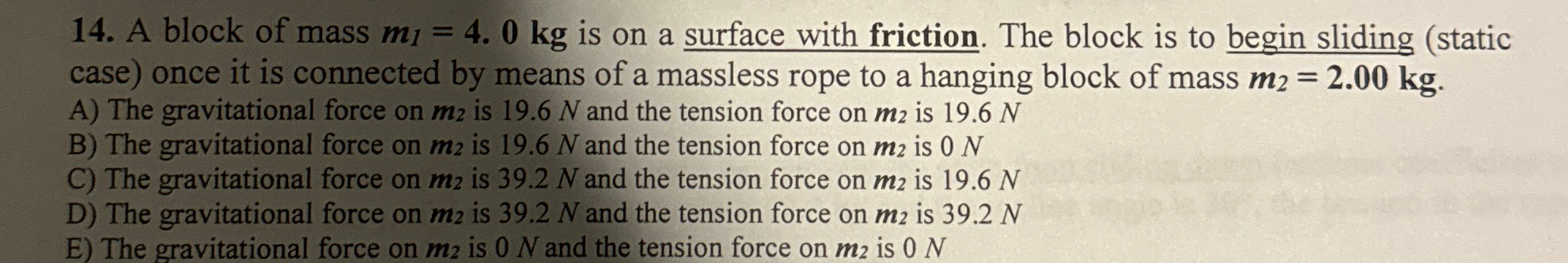 A block of mass m1=4.0kg ﻿is on a surface with | Chegg.com