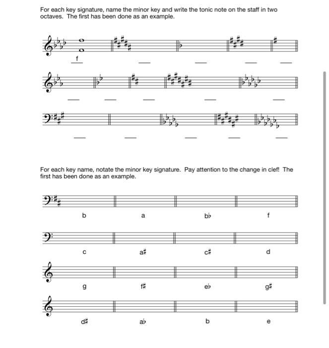Solved For each key signature, name the minor key and write | Chegg.com