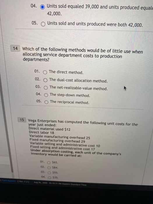Solved 04. Units sold equaled 39,000 and units produced | Chegg.com