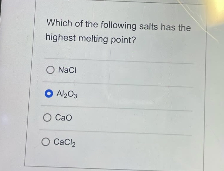Solved Which of the following salts has the highest melting | Chegg.com