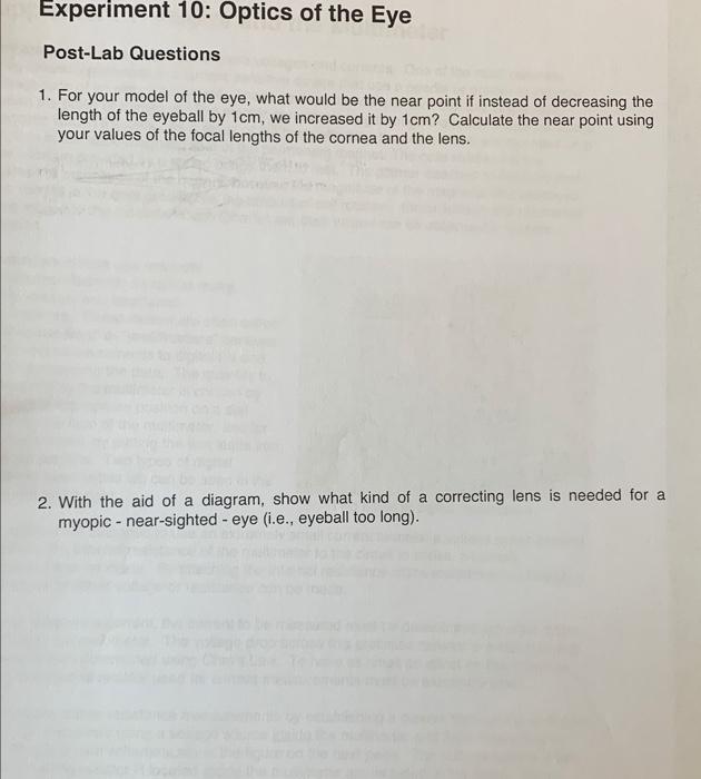 Experiment 10: Optics of the Eye Post-Lab Questions | Chegg.com