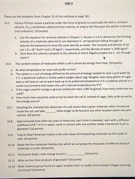 Solved HW-9 These are the problems from Chapter 10 of the | Chegg.com
