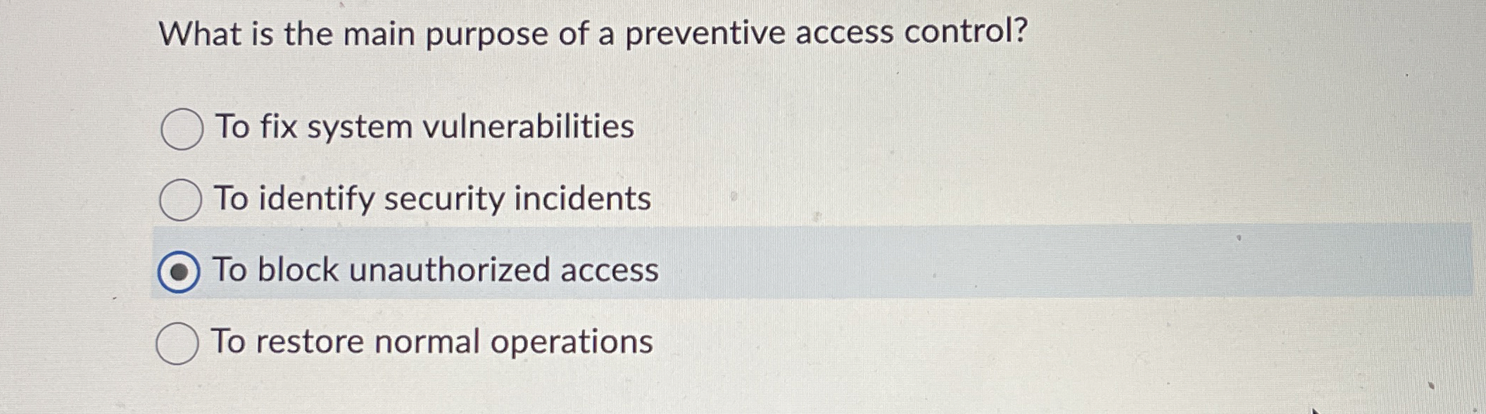 Solved What is the main purpose of a preventive access | Chegg.com