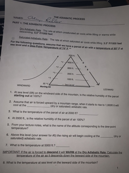 Solved THE ADIABATIC PROCESS NAMES: NAMES: a S eler PART 1: | Chegg.com
