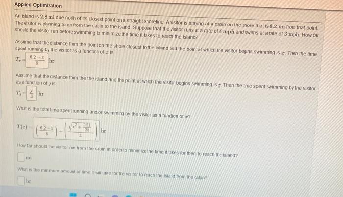 Solved An island is 2.8mi due north of its closest point on | Chegg.com