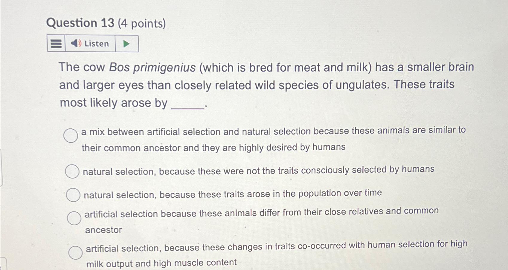 Solved Question 13 (4 ﻿points)The cow Bos primigenius (which | Chegg.com