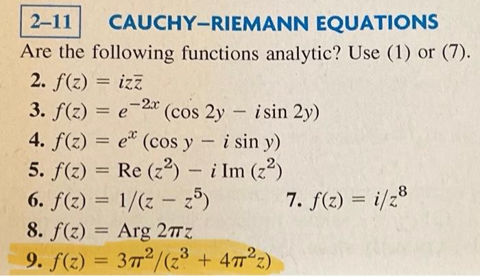 Solved Please solve 9. It should be analytic, but i cant get | Chegg.com