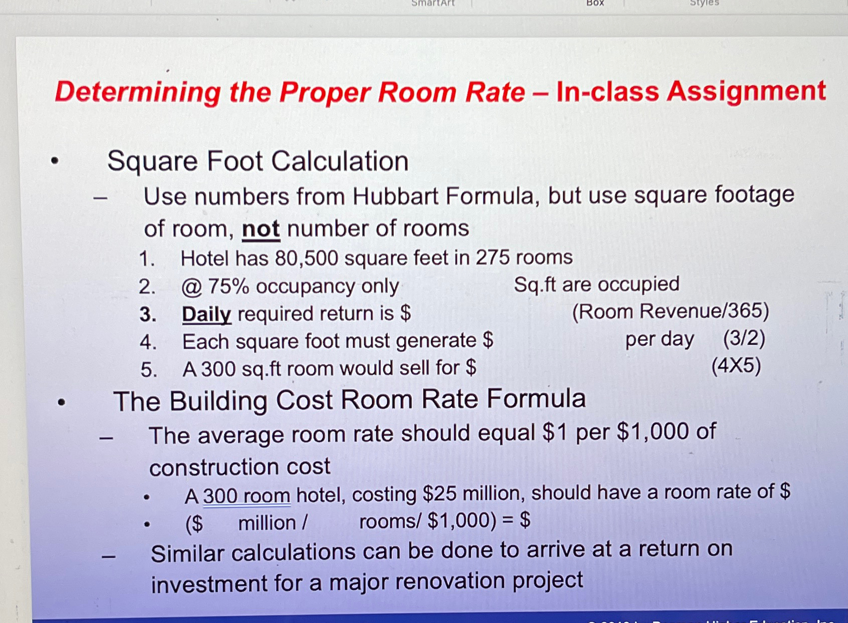 Solved Determining the Proper Room Rate - ﻿In-class | Chegg.com