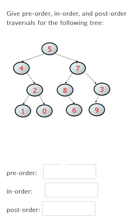 Solved Give pre-order, in-order, and post-order traversals | Chegg.com