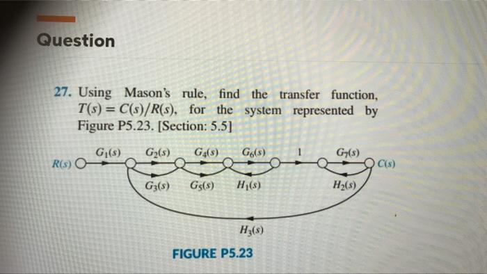 Solved Question 27. Using Mason's rule, find the transfer | Chegg.com