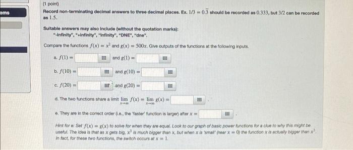 Solved ems (1 point) Record non-terminating decimal answers | Chegg.com