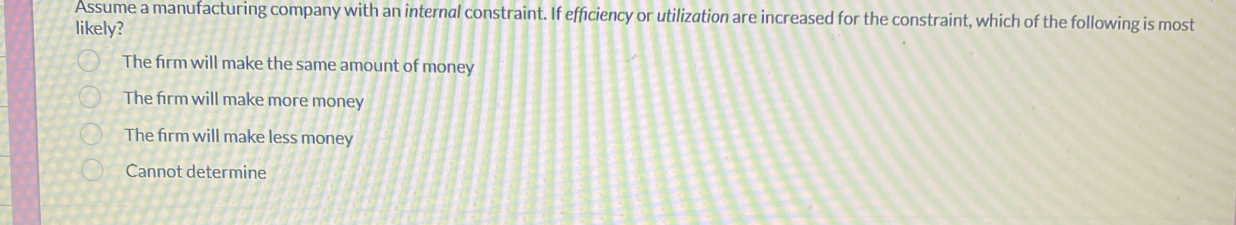 Solved Assume a manufacturing company with an internal | Chegg.com