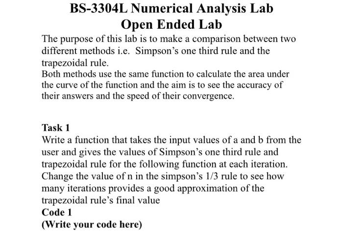 Solved BS-3304L Numerical Analysis Lab Open Ended Lab The | Chegg.com