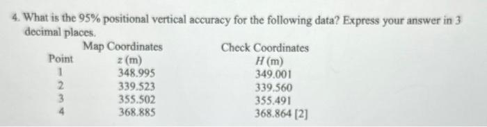 Solved 4. What is the 95% positional vertical accuracy for | Chegg.com