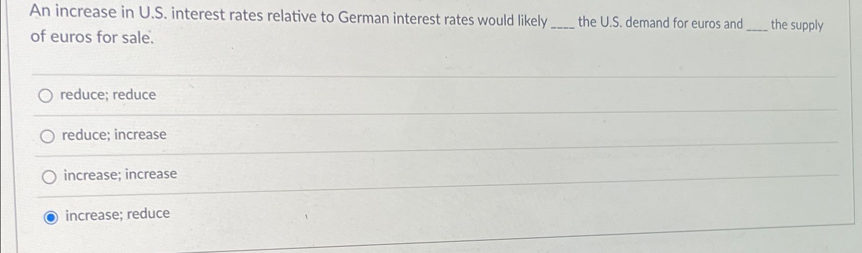 Solved An increase in U.S. ﻿interest rates relative to | Chegg.com