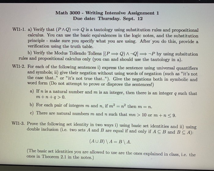 Solved Math 3000 Writing Intensive Assignment 1 Due date: | Chegg.com