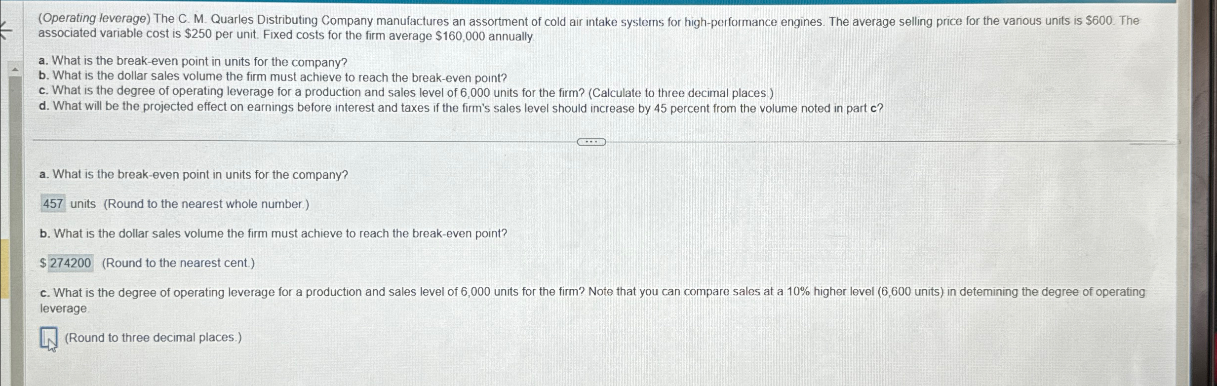 Solved (Operating leverage) ﻿The C. ﻿M. ﻿Quarles | Chegg.com