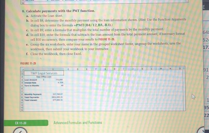 Solved 8. Calculate payments with the PMT function. a. | Chegg.com