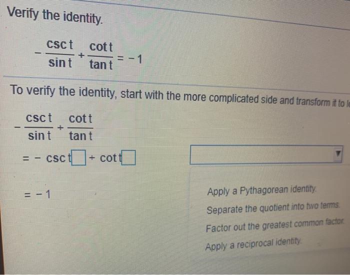 Solved Verify the identity. csct cott + sint tant To verify | Chegg.com