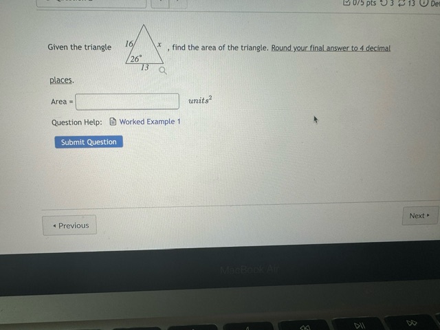 Solved Given the triangle, ﻿find the area of the triangle. | Chegg.com