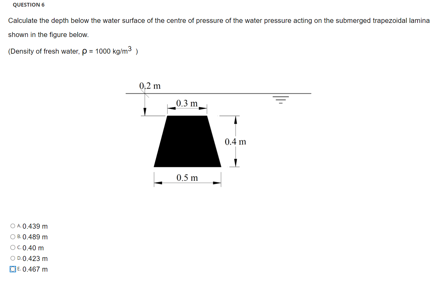 Solved QUESTION 6Calculate the depth below the water surface | Chegg.com