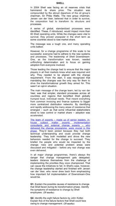 Solved SHELL In 2004 Shell was facing an ol reserves crisis | Chegg.com