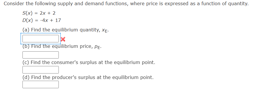 Solved Consider the following supply and demand functions, | Chegg.com