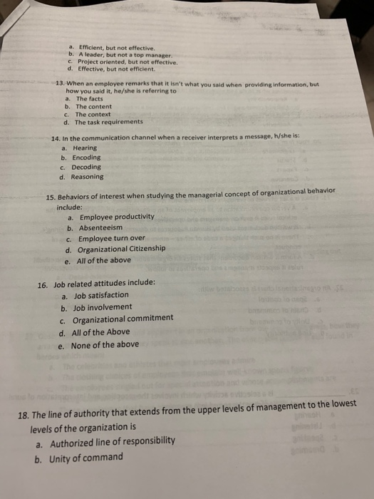 a. Efficient, but not effective. b. A leader, but not | Chegg.com