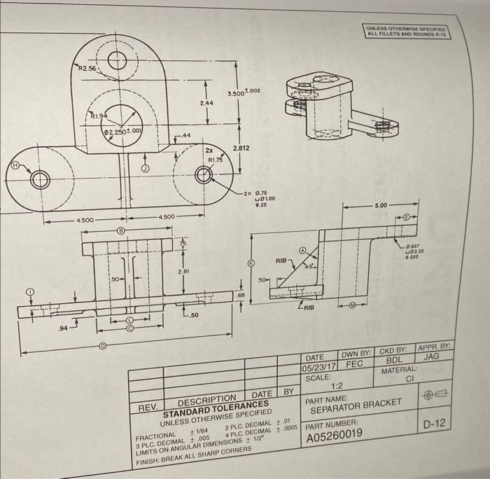 ASSIGNMENT D-12: SEPARATOR BRACKET Print Reading for | Chegg.com