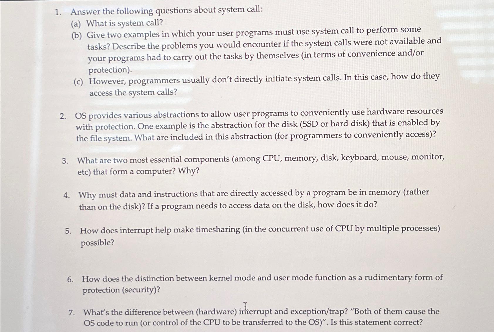 Solved Answer the following questions about system call:(a) | Chegg.com