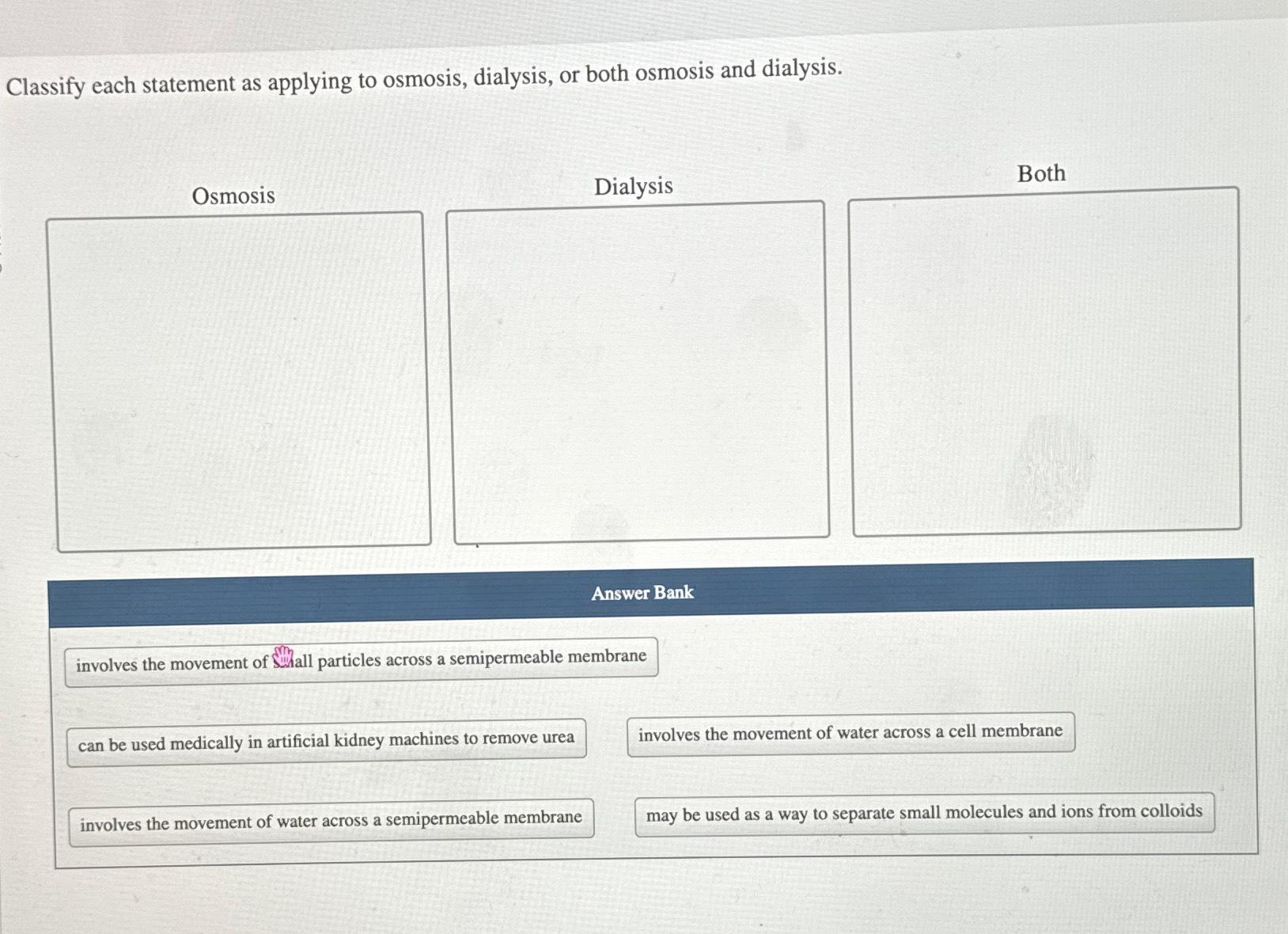 Solved Classify each statement as applying to osmosis, | Chegg.com