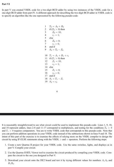 Part VI In part V you created VHDL code for a | Chegg.com