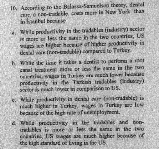 Solved 10. According to the Balassa-Samuelson theory, dental | Chegg.com