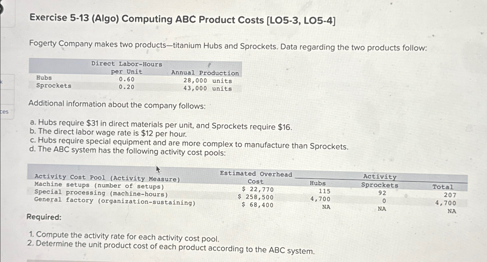 Solved Exercise 5-13 (Algo) ﻿Computing ABC Product Costs | Chegg.com