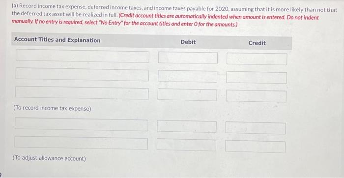Solved (a) Record income tax expense, deferred income taxes, | Chegg.com