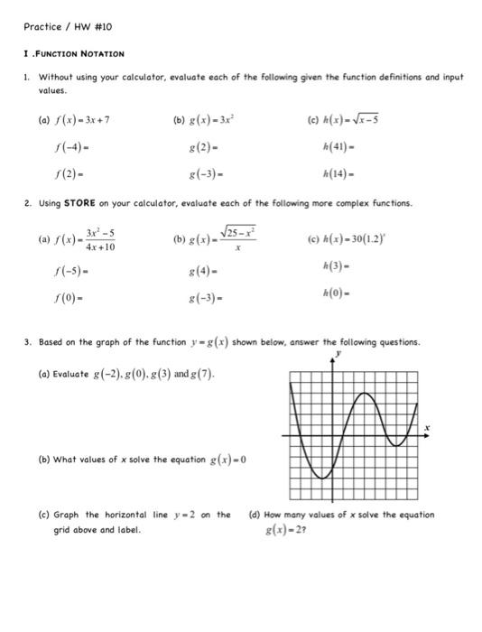Solved Practice / HW #10 I FUNCTION NOTATION 1. Without | Chegg.com
