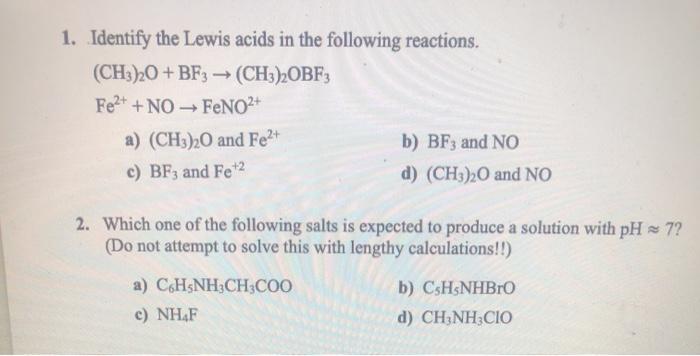 Solved 1. Identify the Lewis acids in the following | Chegg.com